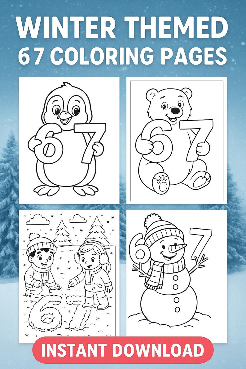 Viral 6/7 Winter Coloring Pages – Instant Download | Penguin, Yeti ...