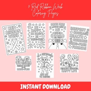 Red Ribbon Week Coloring Pages | 7 Printable Drug-free Activity Sheets ...