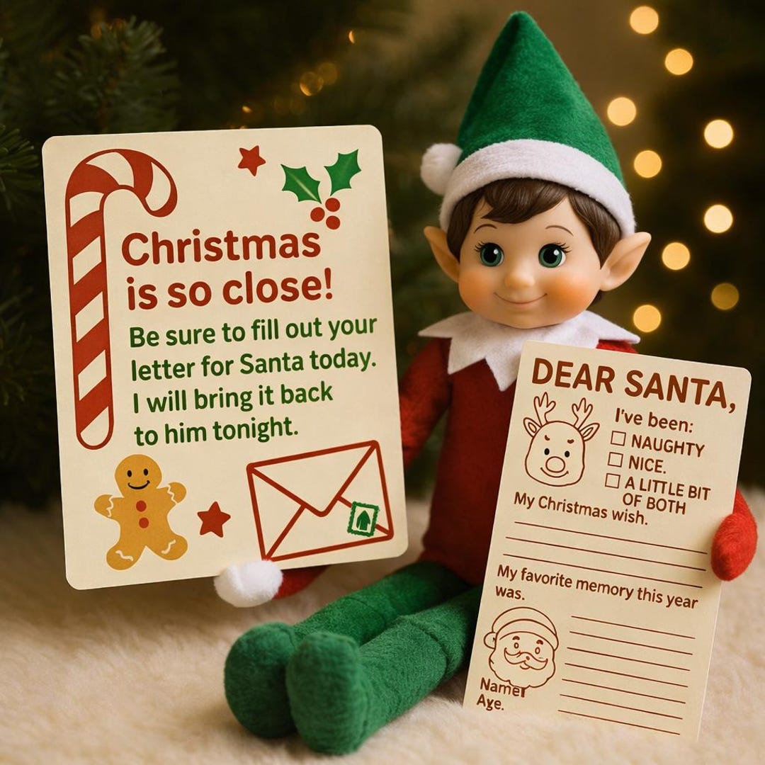 Elf Printable — “christmas is so Close!” Sign + Dear Santa Writing ...