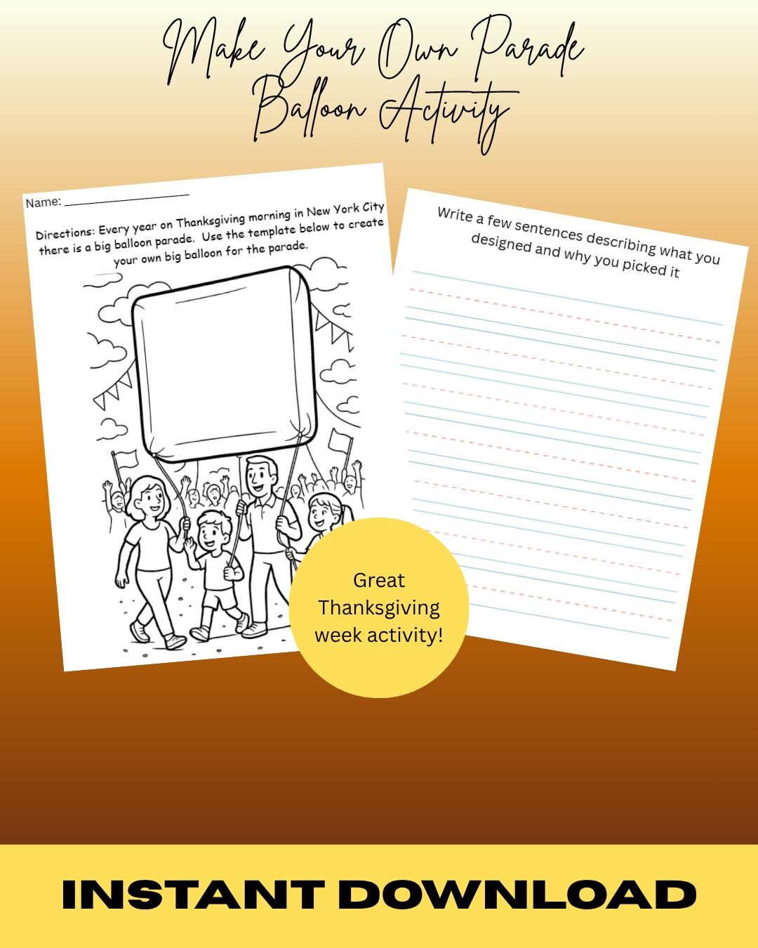 Make Your Own Parade Balloon Activity + Writing Prompt | Thanksgiving ...