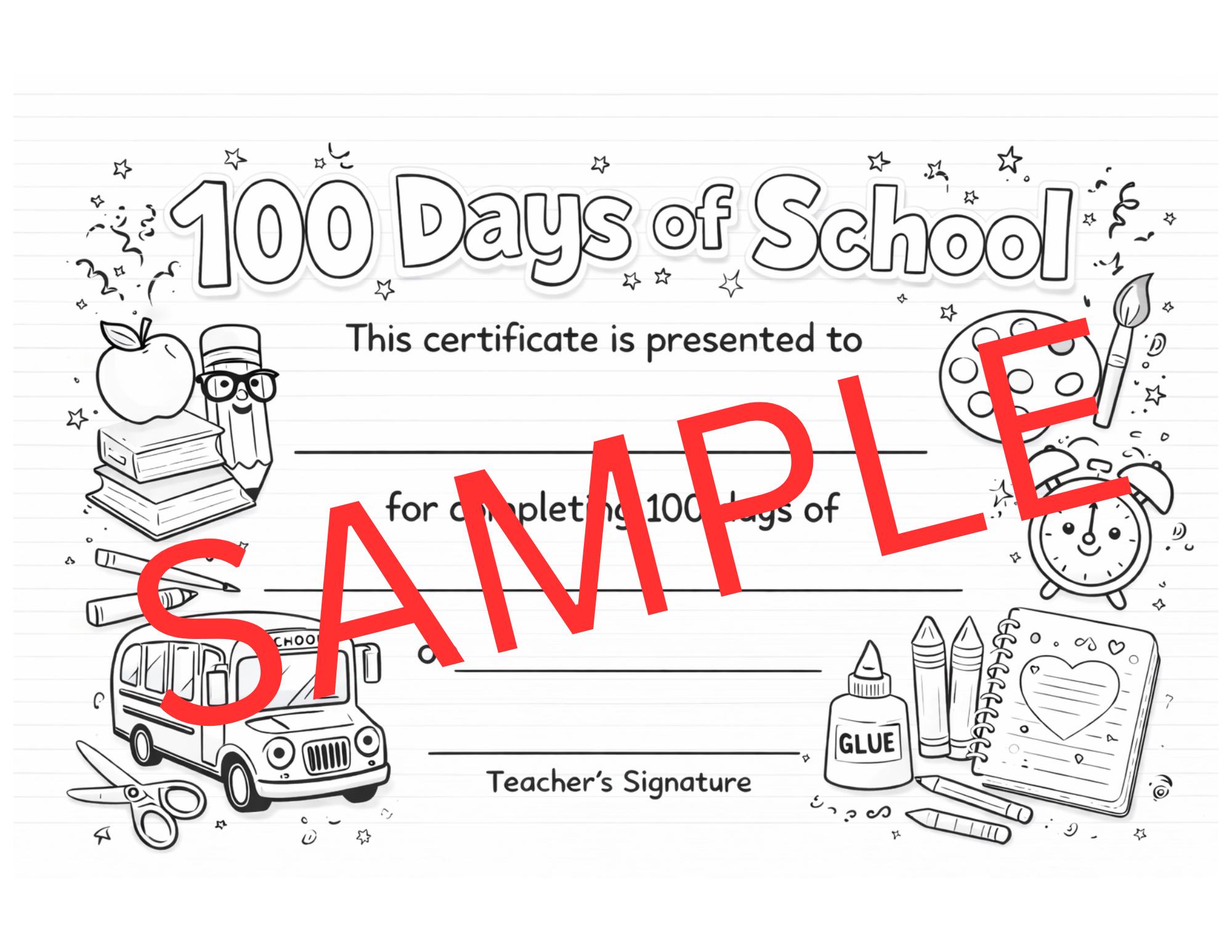 100 Days of School Certificates | Printable Classroom Awards | Black ...