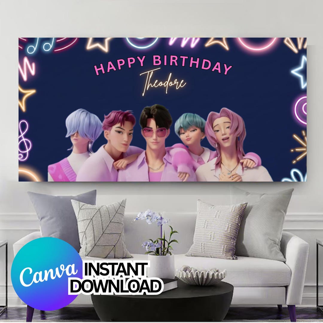 Editable Kpop Demon Hunters Birthday Banner Kpop Saja Boys Banner, Kpop ...