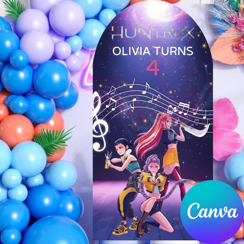 Huntrix Birthday Arch Backdrop Editable Canva Template Digital Kpop ...