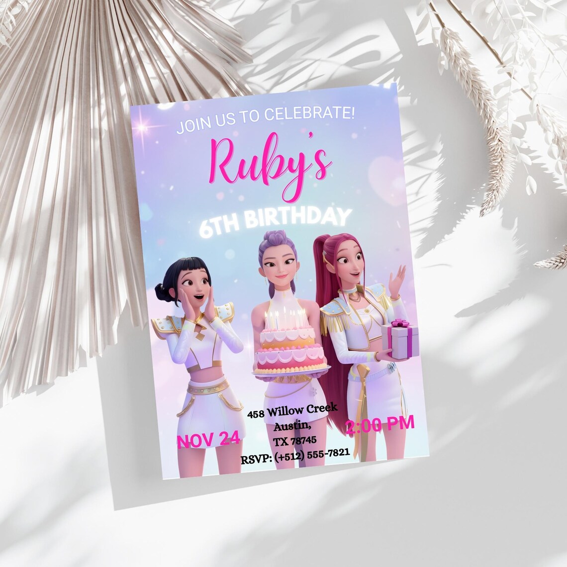 Kpop Huntrix Birthday Invitation Golden White Theme Editable Canva ...