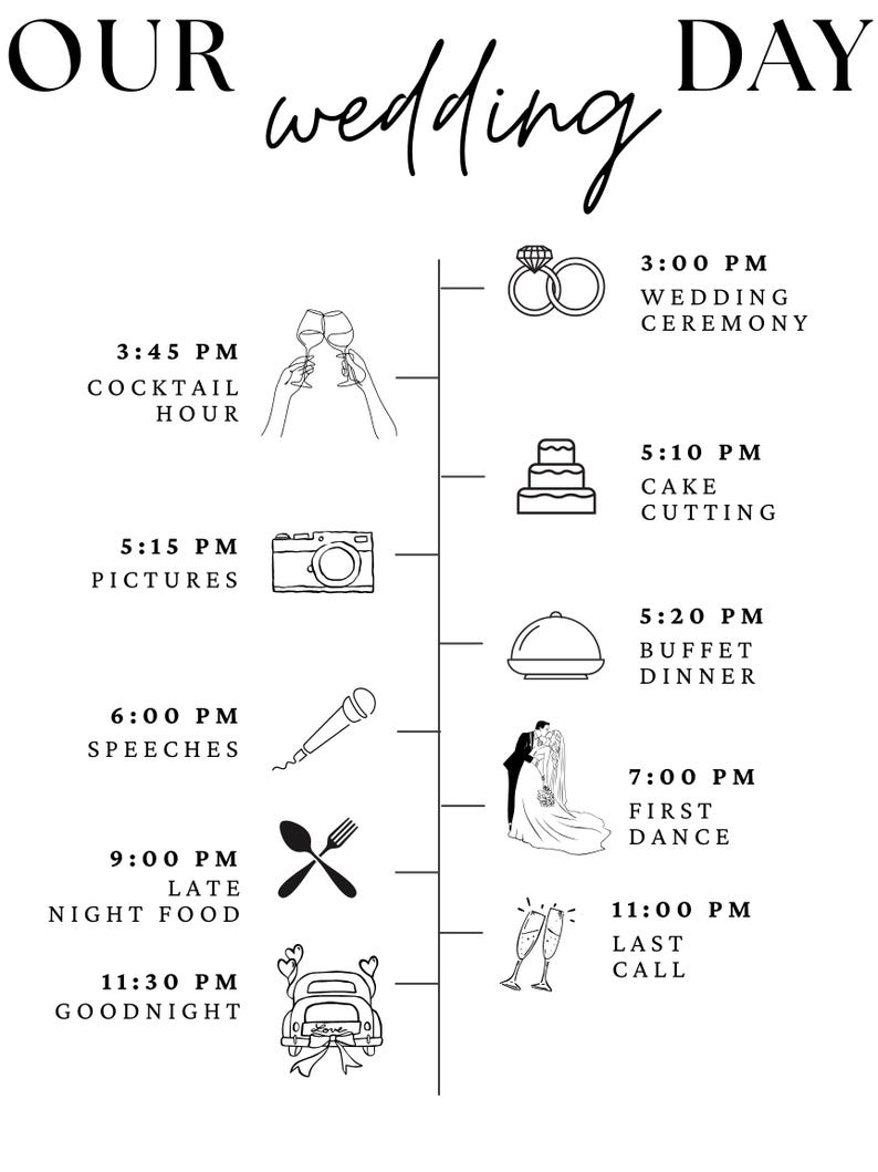 Wedding Day of Events Timeline - Etsy