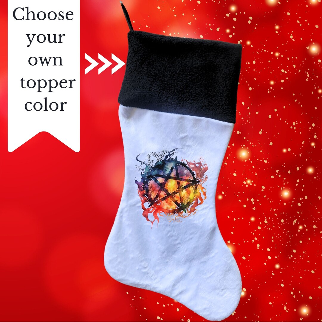 Flaming Pentagram Christmas Stocking Rainbow Fire Pentagram Minky Fur ...