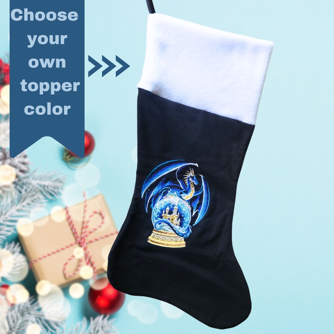 Dragon Snow Globe Christmas Stocking Embroidered Fairytale Castle ...
