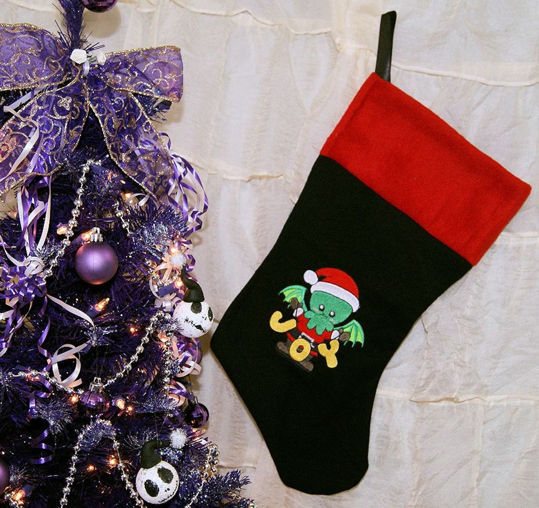 Cthulhu Santa Monster Embroidered Black Yule Christmas Stocking ...