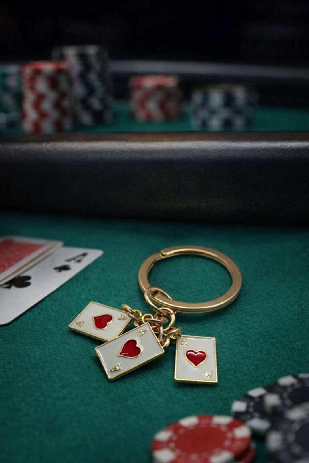 Ace Playing Card Keychain – Triple Card Charm Key Ring in Heart or ...