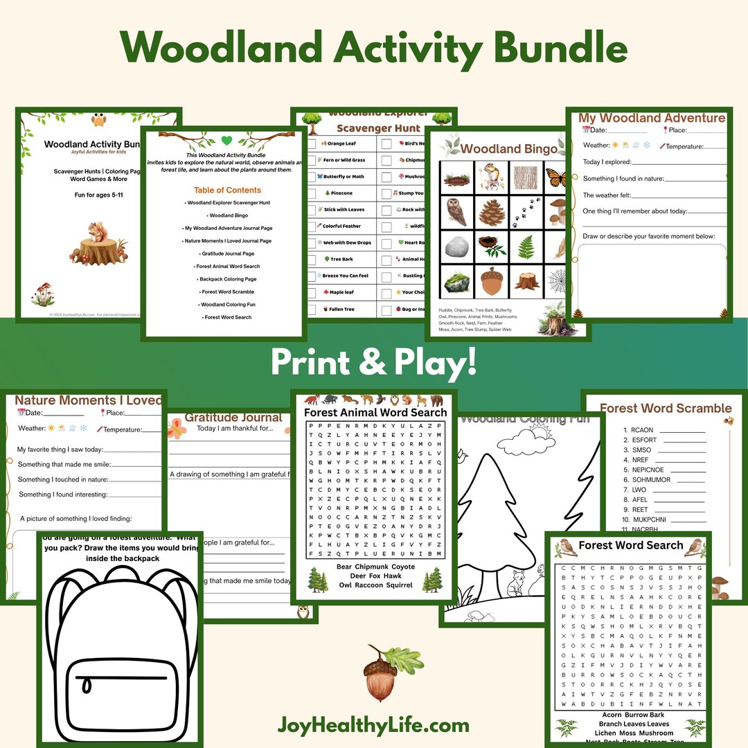 Woodland Nature Activity Bundle – Printable Kids Outdoor Fun - Etsy