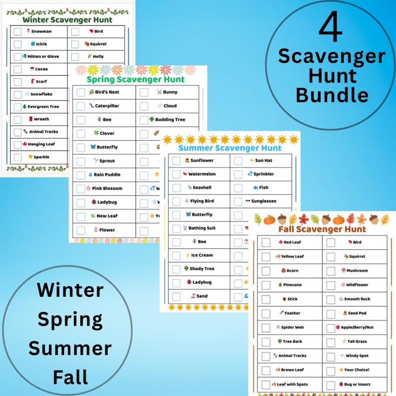 Outdoor Seasonal Scavenger Hunt Bundle for Kids: Spring, Summer, Fall ...