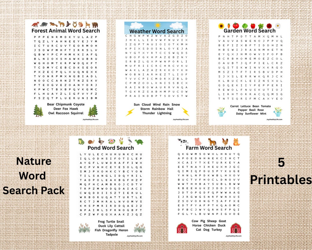 Nature Word Search Printable Pack: 5 Kids Puzzles (PDF Download - Etsy