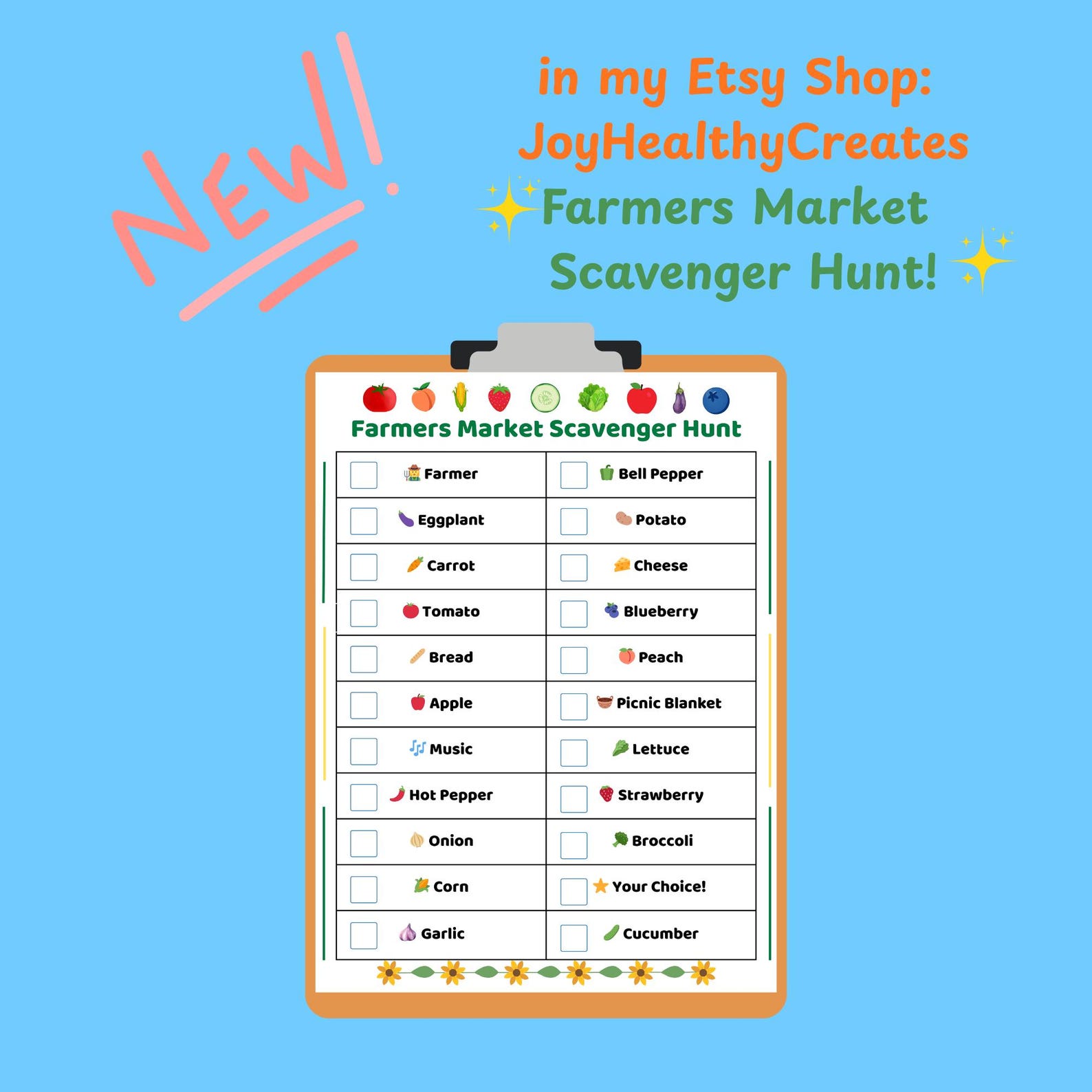 Farmers Market Scavenger Hunt Printable: Kids Outdoor Activity (PDF ...