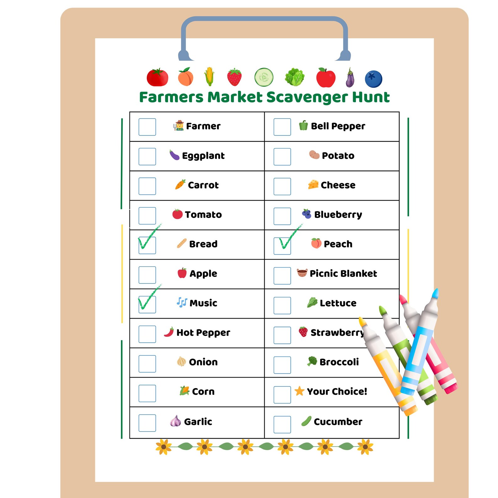 Farmers Market Scavenger Hunt Printable: Kids Outdoor Activity (PDF ...
