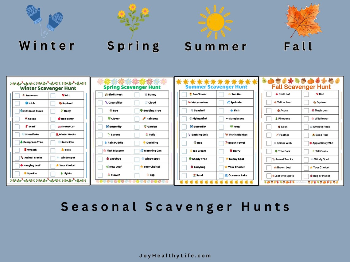 Outdoor Seasonal Scavenger Hunt Bundle for Kids: Spring, Summer, Fall ...