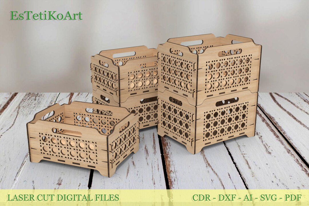Laser Cut Wooden Storage Box V.02, 2 Sizes, Stackable Organizer ...
