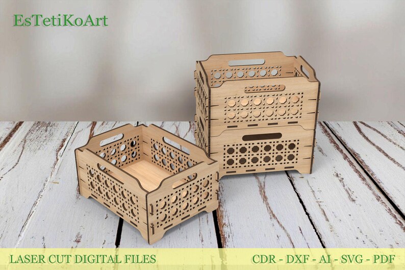 Laser Cut Wooden Storage Box V.02, 2 Sizes, Stackable Organizer ...