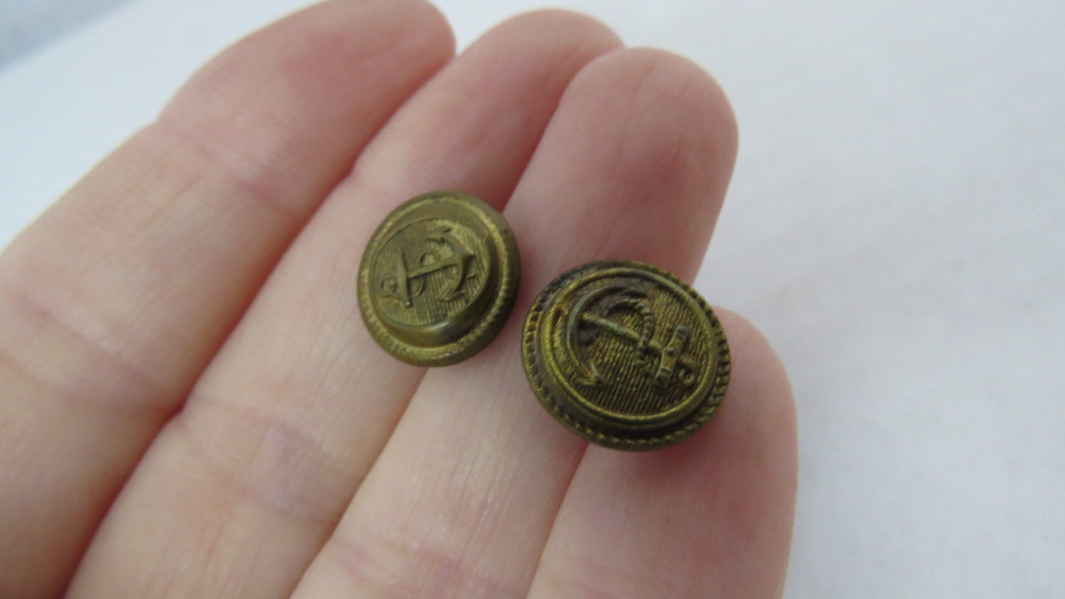 Two Antique Brass Metal Navy Anchor Buttons Etsy