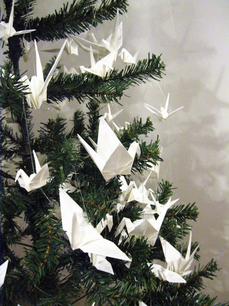 Set of 10 Origami Cranes Ornament for Christmas Tree Decoration, White ...