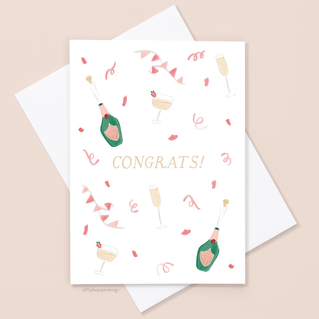 Champagne Pop Congratulations Greeting Card: Bubbly Toast Cheers ...
