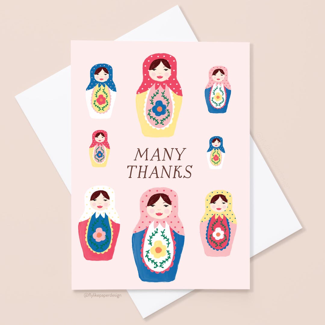 Matryoshka Doll Thank You Card | Russian Nesting Dolls Greeting Card - Etsy