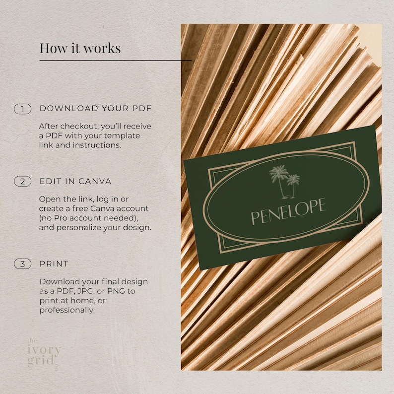 Tropical Place Card Template: Green Palm Tree Wedding Name Tag, Flat ...
