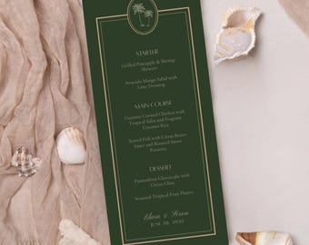 Tropical Wedding Menu Template: Printable Dinner Menu Card, Palm Tree ...