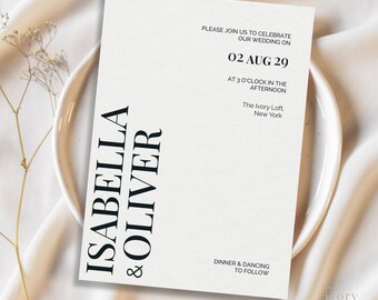 Modern Minimalist Wedding Invitation Template: Editable Canva Invite ...