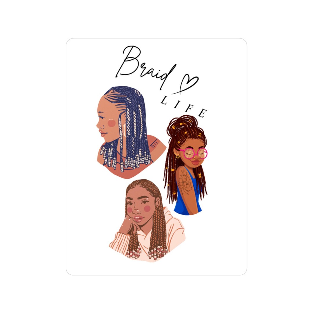 Copy of Braid Life Illustration Kiss-cut Vinyl Decal | Black Hair ...