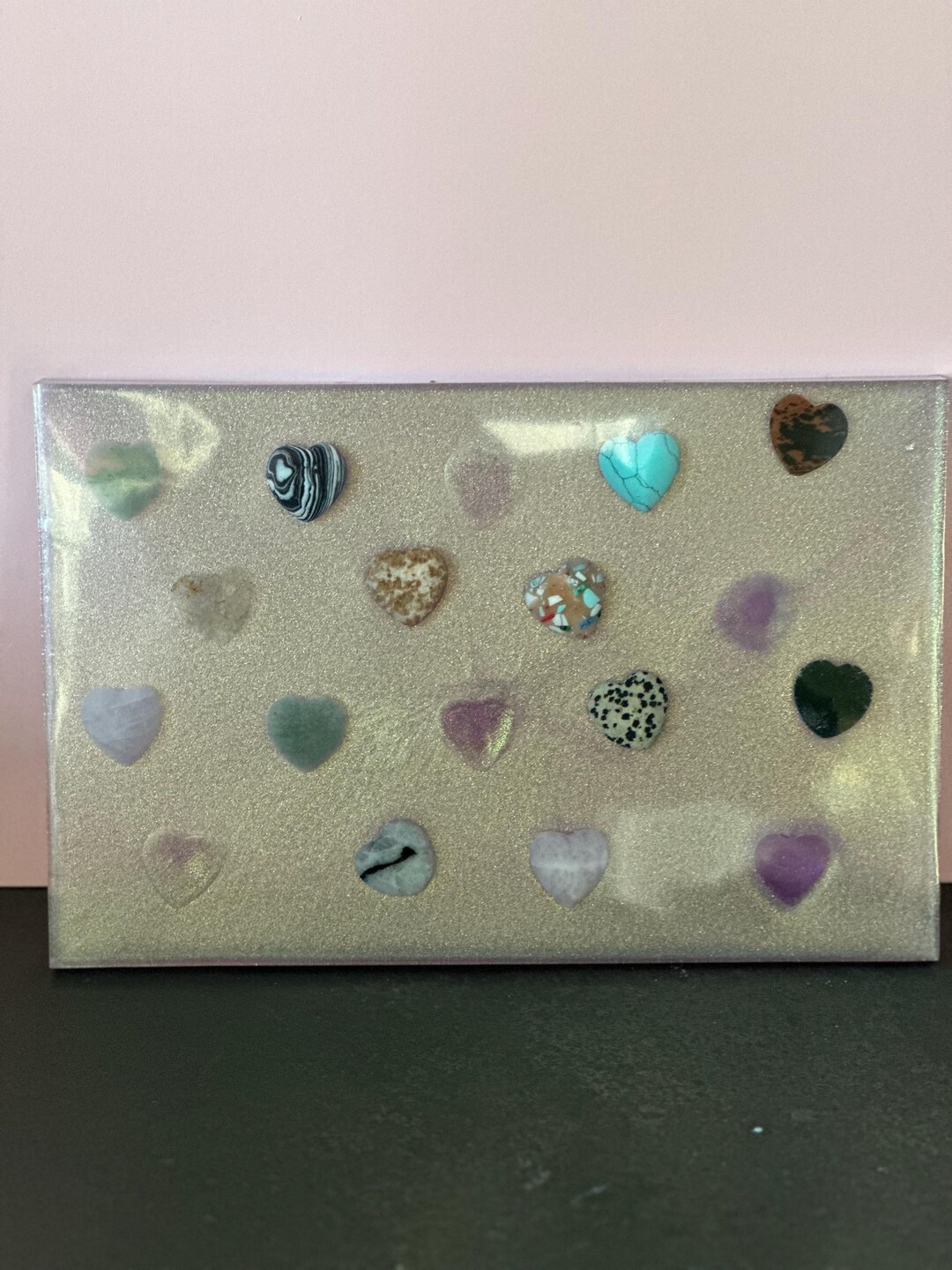 Resin Block With Stone Heart Embeds. - Etsy