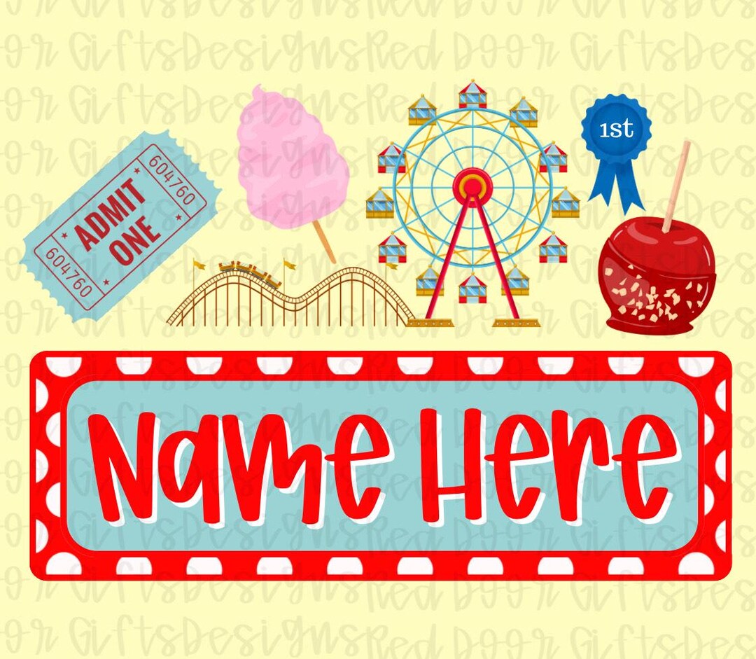 Fair Kids Name Plate Ferris Wheel Roller-coaster Cotton Candy Apple ...