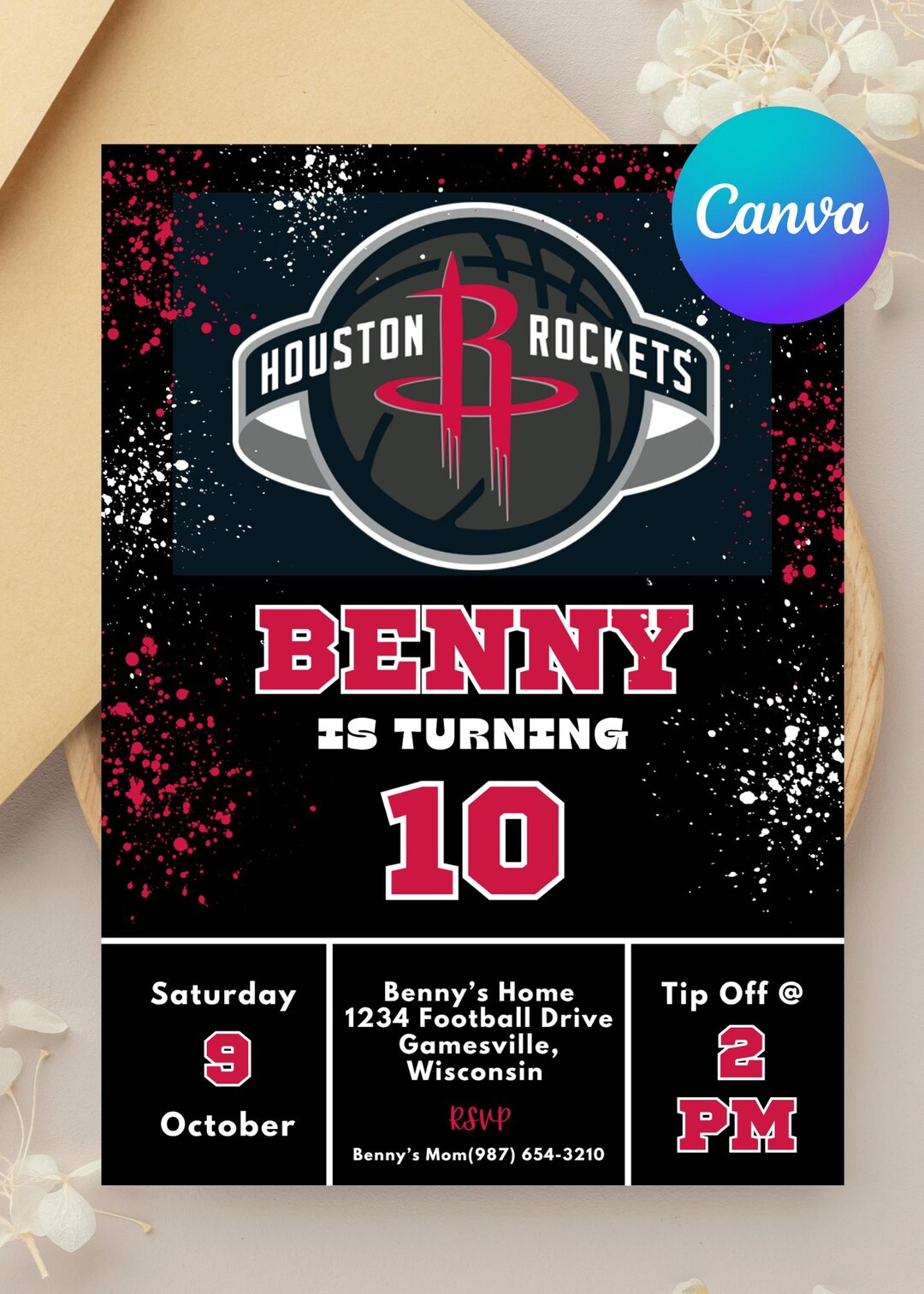 Houston Rockets Birthday Invitation, Basketball Birthday Party ...