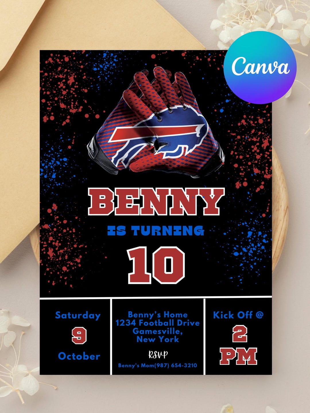 Buffalo Bills Birthday Invitation, Football Birthday Party Invitation ...