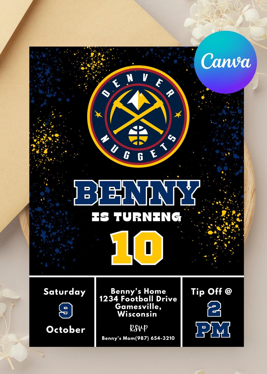 Denver Nuggets Birthday Invitation, Basketball Birthday Party ...