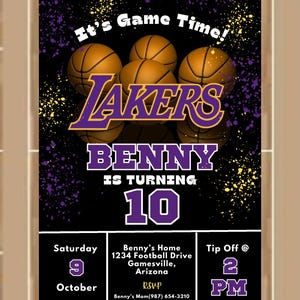 Los Angeles Lakers Birthday Invitation, Basketball Birthday Party ...