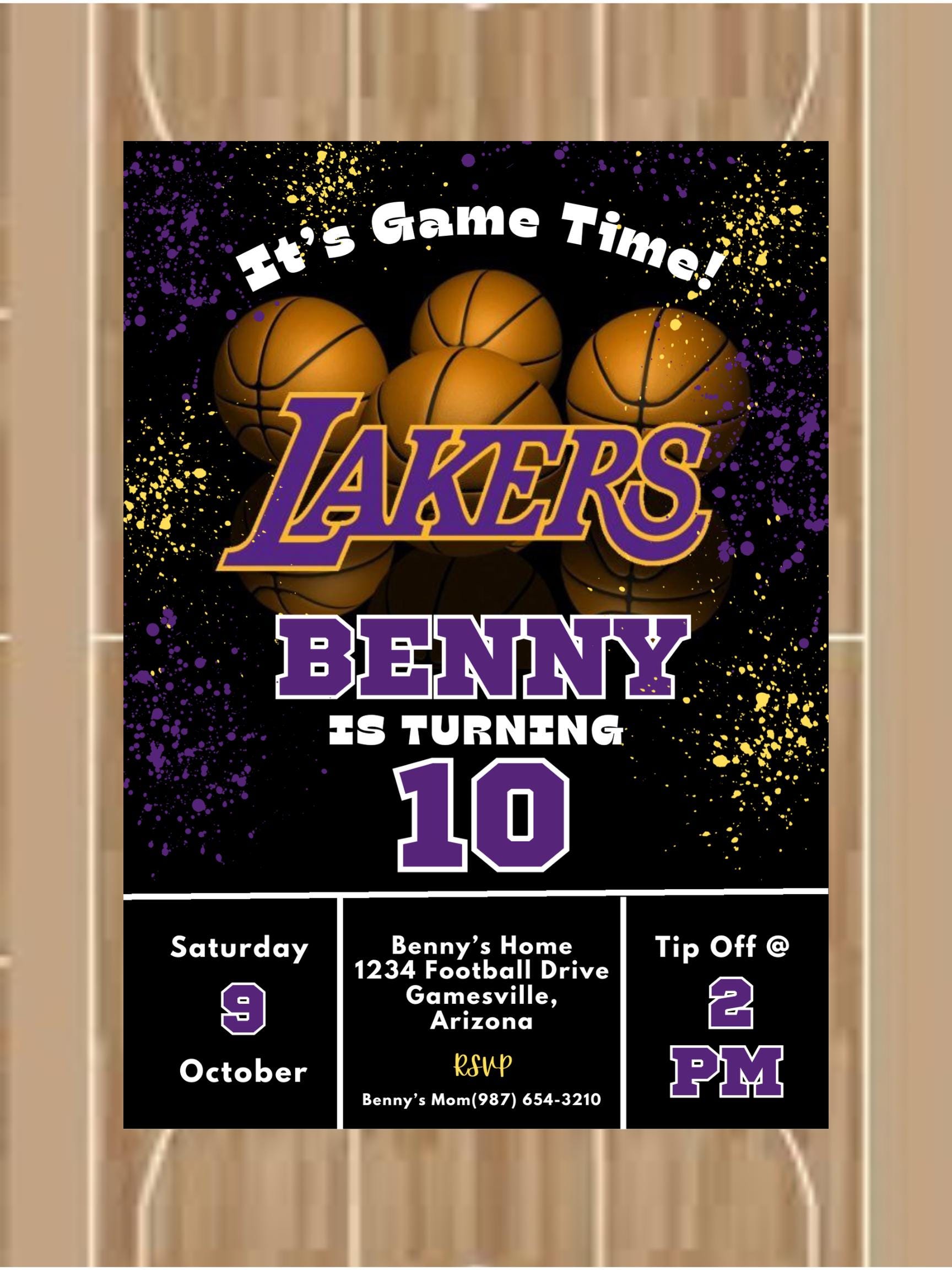 Los Angeles Lakers Birthday Invitation, Basketball Birthday Party ...