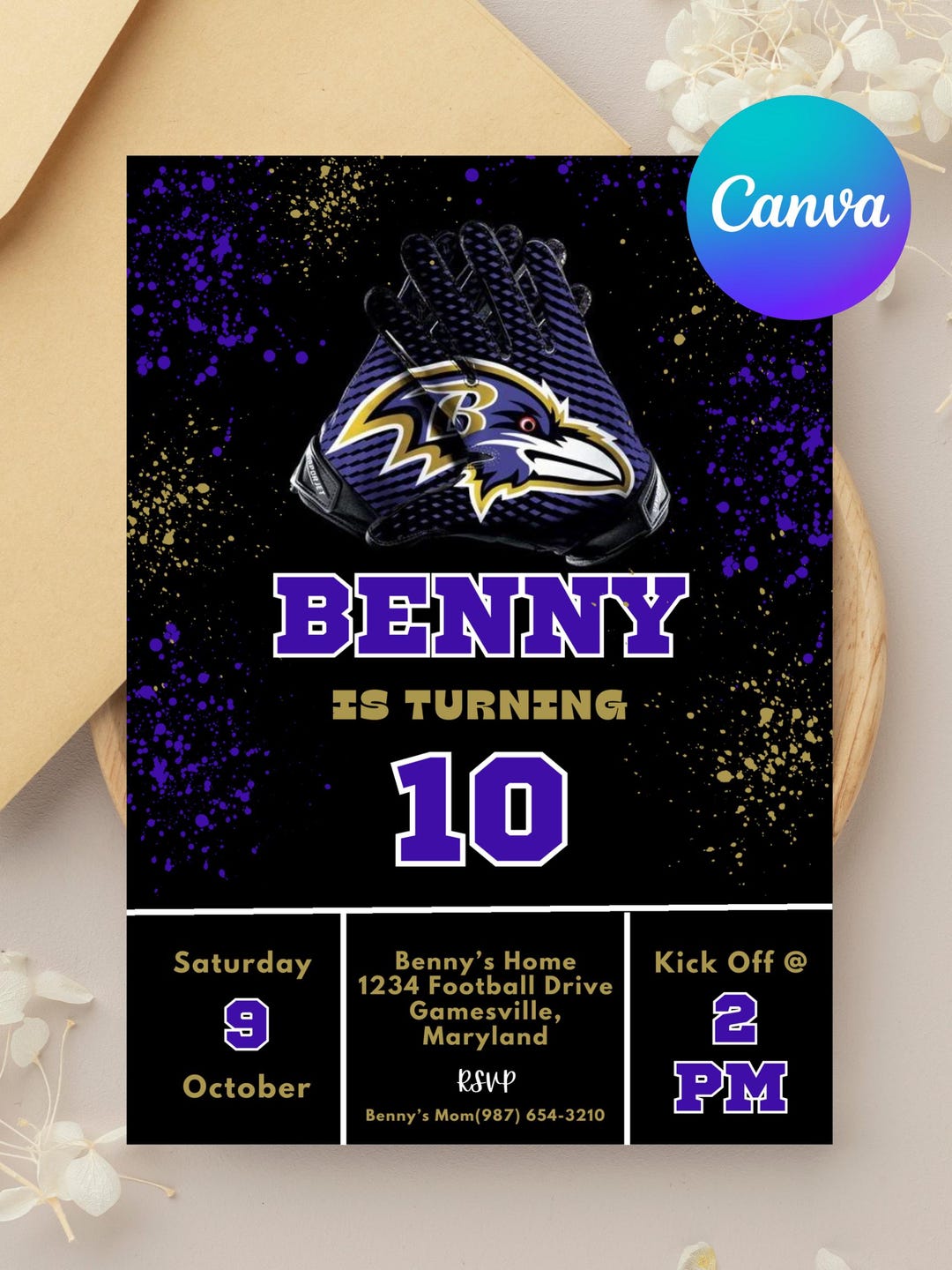 Baltimore Ravens Birthday Invitation, Football Birthday Party ...