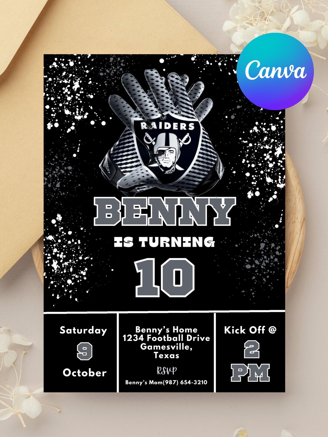 Las Vegas Raiders Birthday Invitation, Football Birthday Party ...