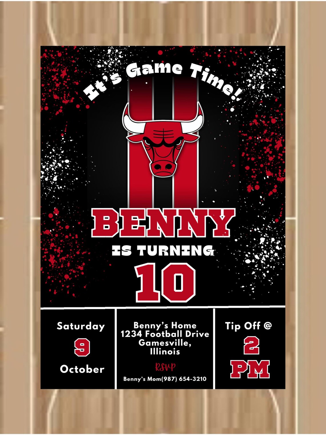 Chicago Bulls Birthday Invitation, Basketball Birthday Party Invitation ...