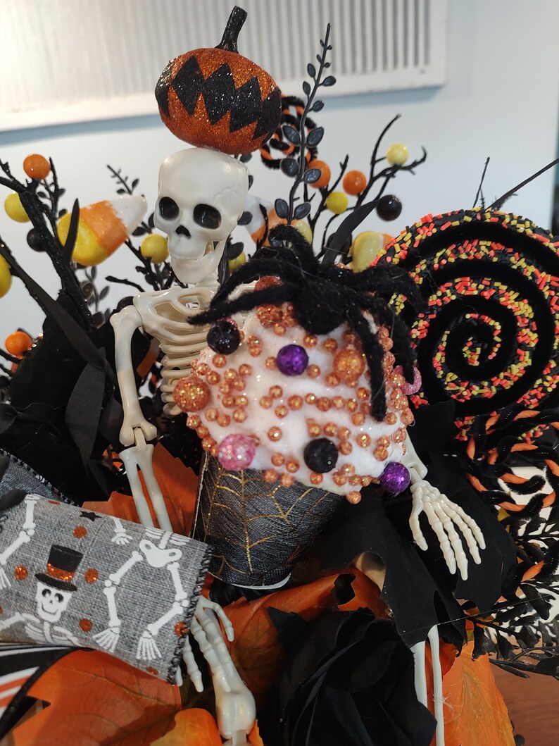 Halloween Skeleton Pumpkin Centerpiece Sweet Treats Lollipop Candy Corn ...