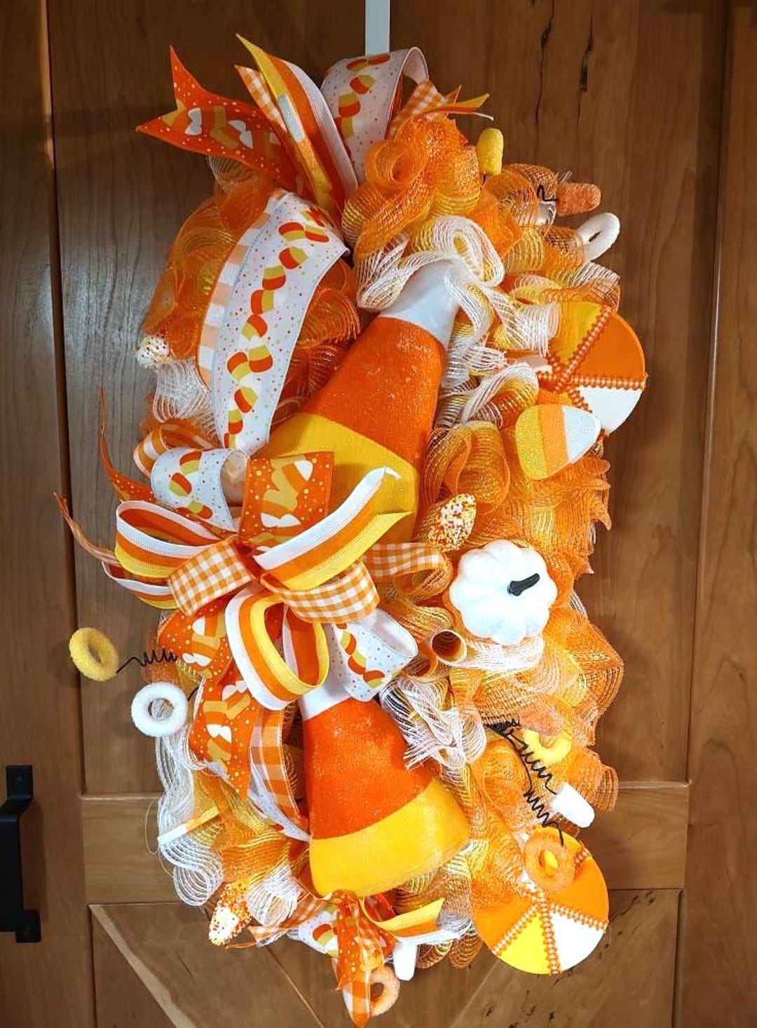 XL Halloween CANDY CORN Swag Wreath Trick or Treat Welcome ...