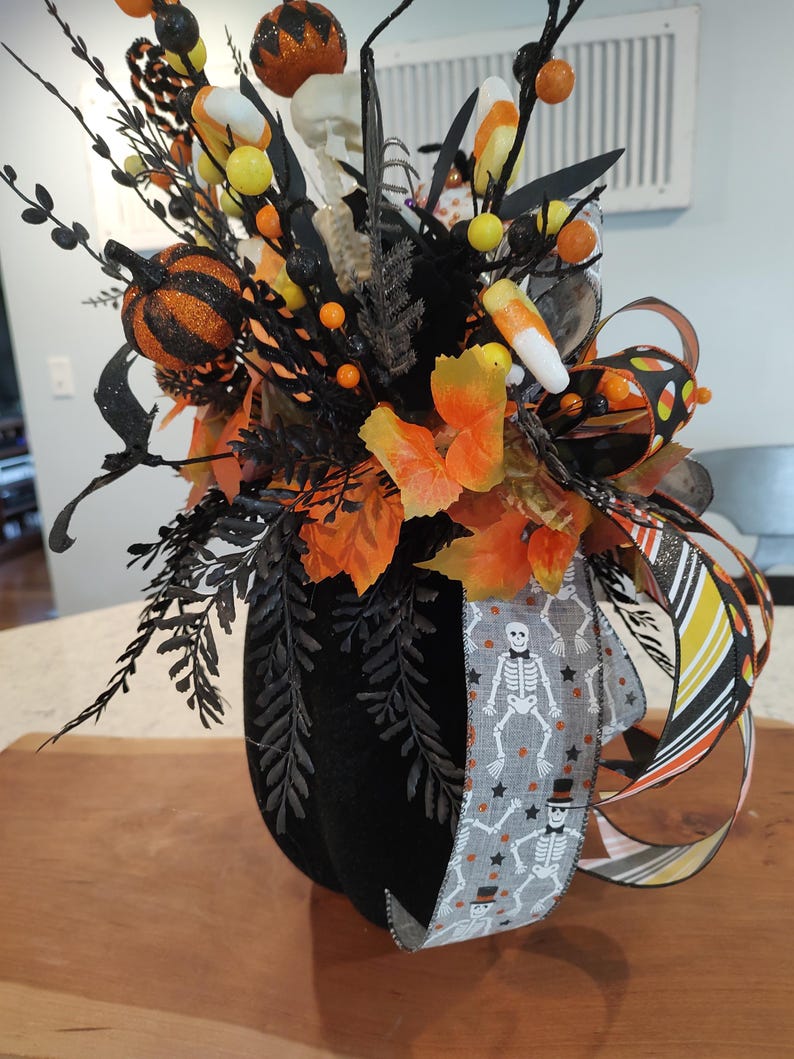 Halloween Skeleton Pumpkin Centerpiece Sweet Treats Lollipop Candy Corn ...