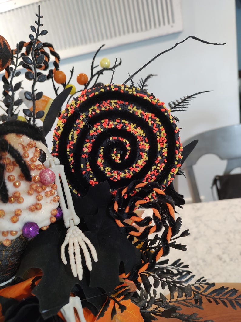 Halloween Skeleton Pumpkin Centerpiece Sweet Treats Lollipop Candy Corn ...