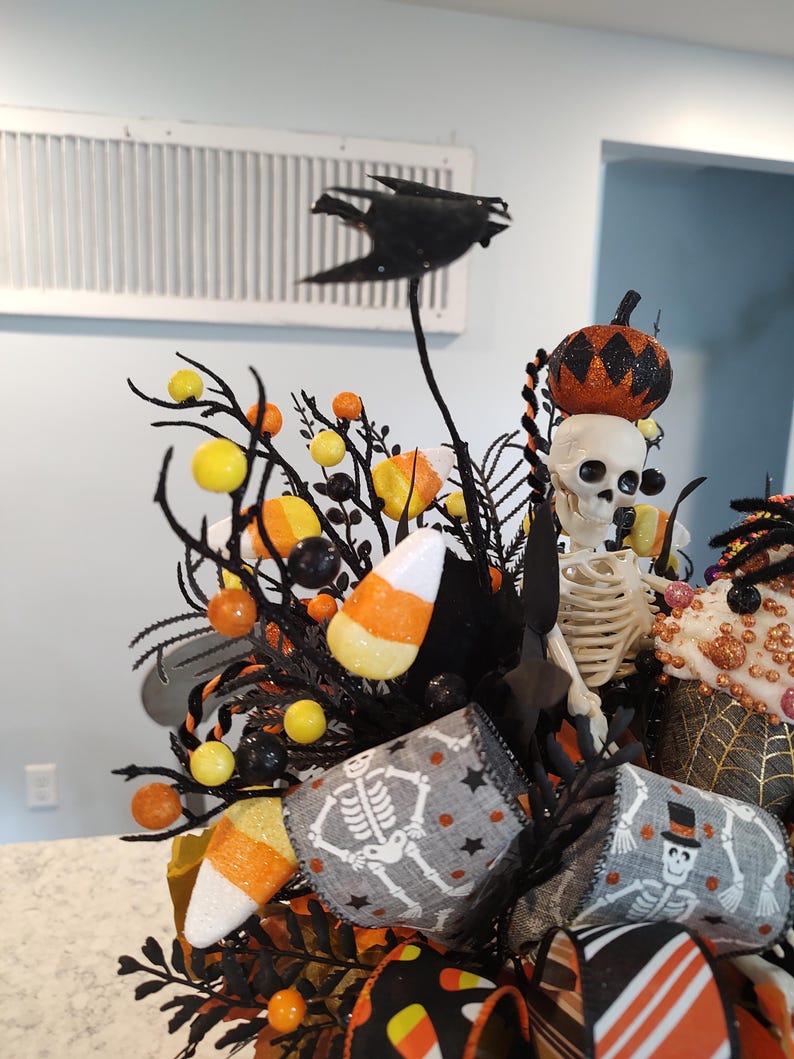 Halloween Skeleton Pumpkin Centerpiece Sweet Treats Lollipop Candy Corn ...