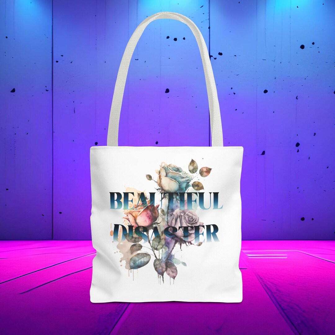 Beautiful Disaster Floral Typography Tote Bag | All-over Print - Etsy