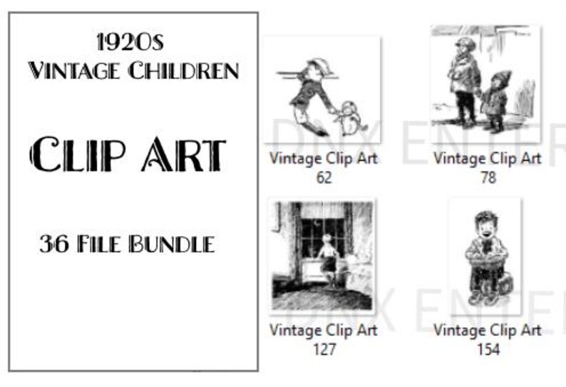 1920s Vintage Children Clip Art Bundle – 36 Antique Kids Illustrations ...
