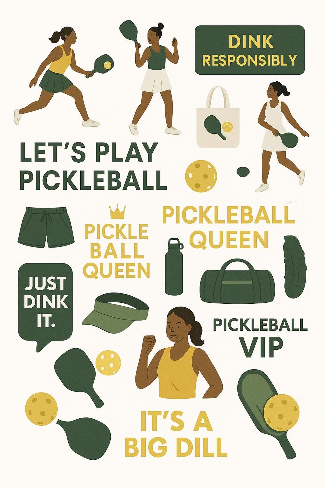 Pickleball Sticker Pack | Girls, Quotes & Puns | Accessories | Digital ...