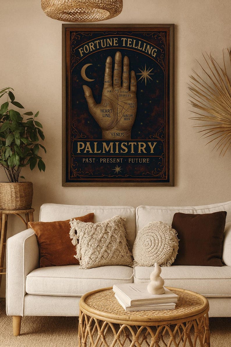 Palmistry Hand Wall Art | Vintage Boho Fortune Telling Print | Digital ...