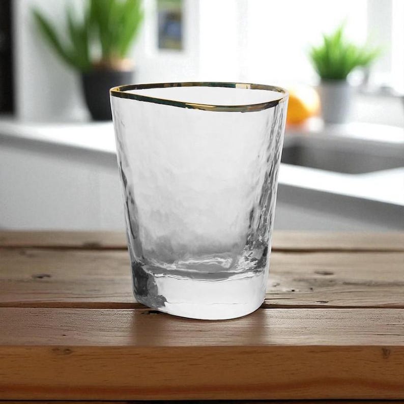 Gold-rimmed Triangular Wine Glass: Elegant Hammered Drinkware - Etsy