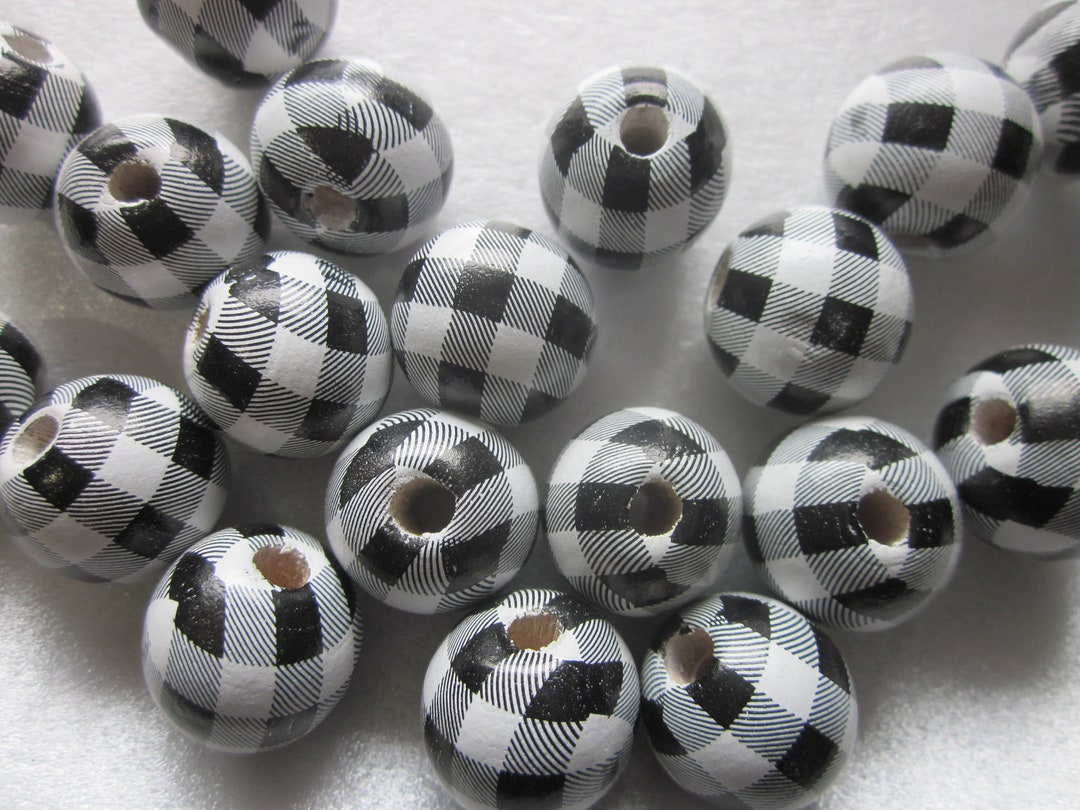 Black and White Round Wood Checkered Beads 15mm 14 Beads - Etsy